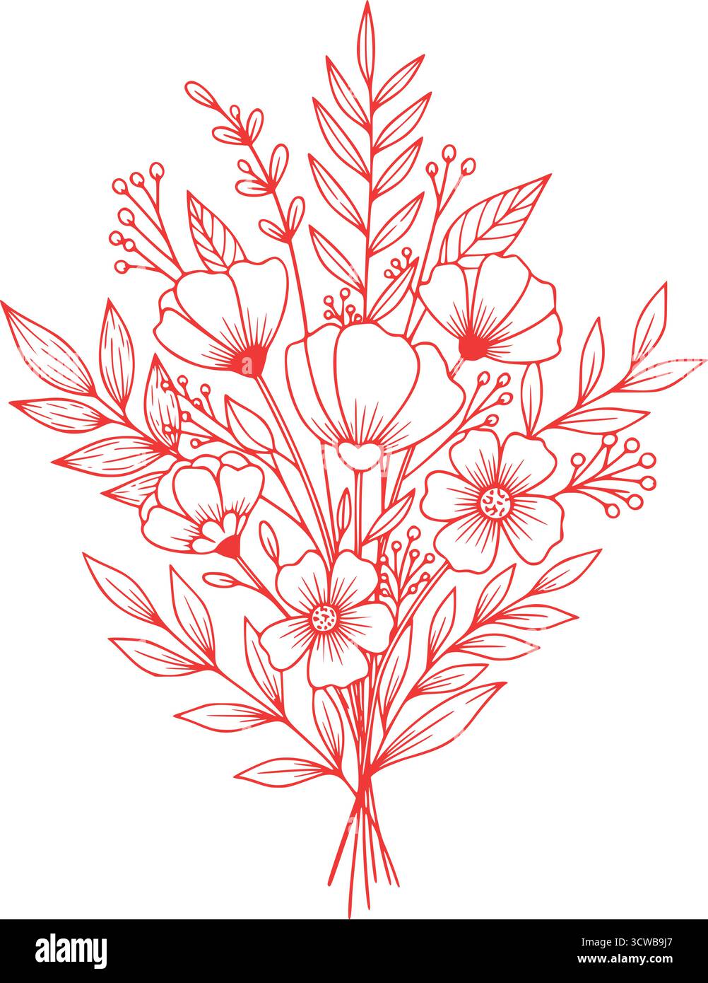 Botanical leaves flowers line Cut Out Stock Images & Pictures - Alamy