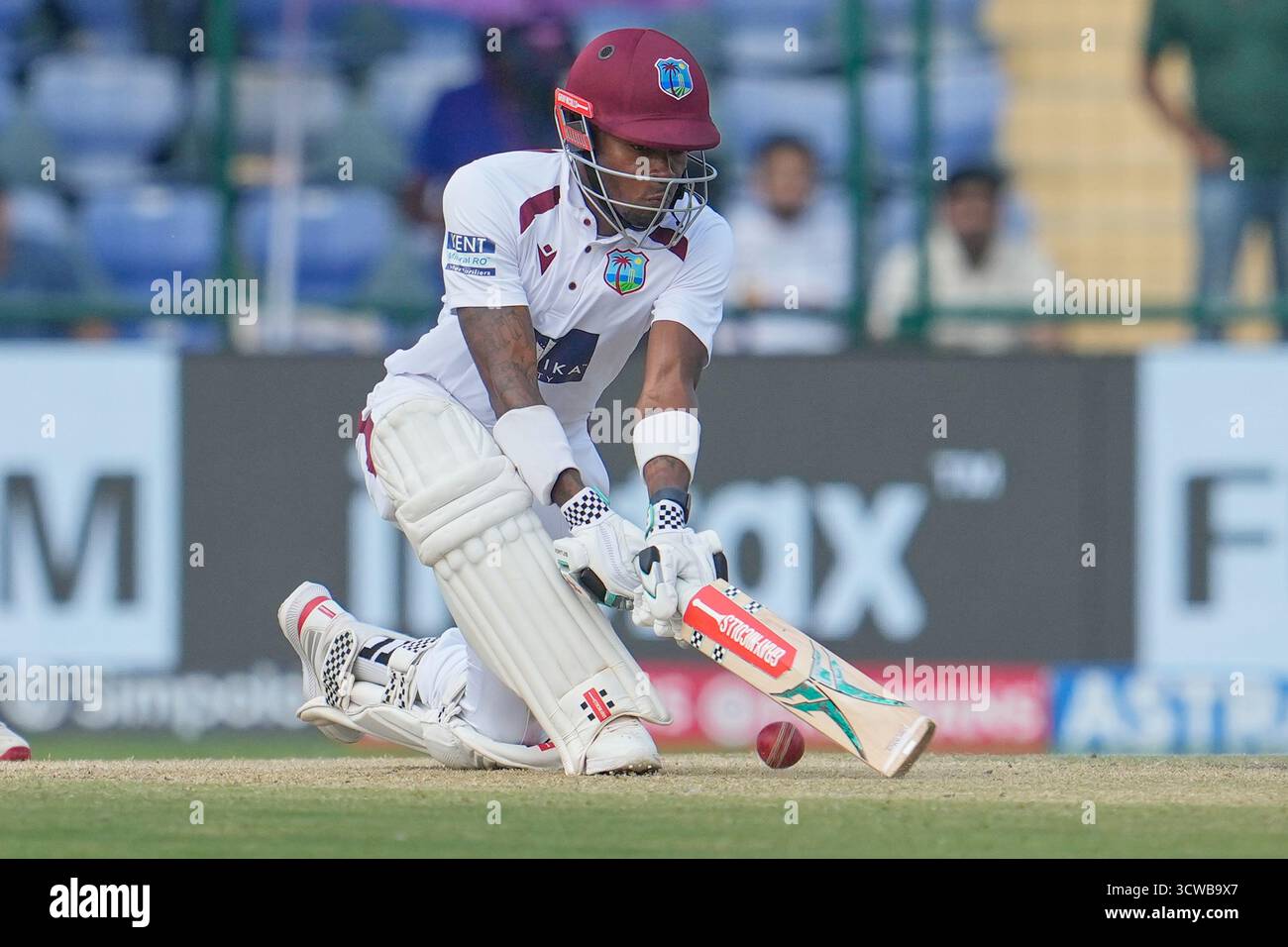 West Indies' Alick Athanaze plays a shot on the second day of the ...