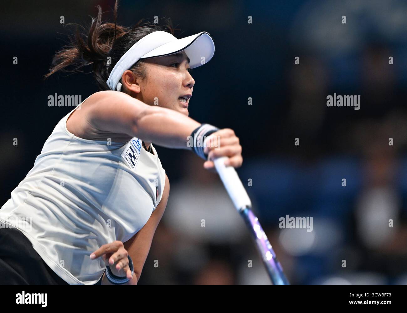 Kyoka Okamura serves a shot against Ayano Shimizu in the women's ...