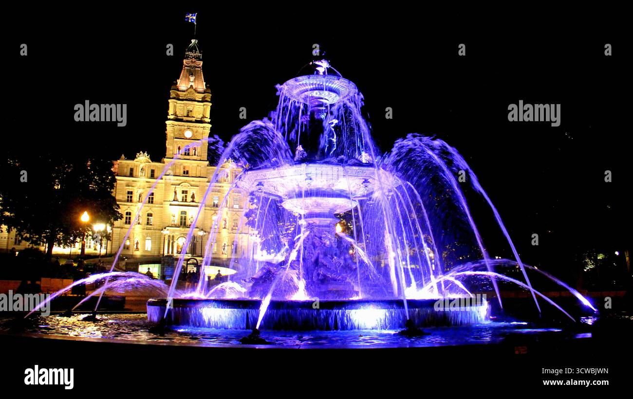 Tourny Fountain, night illumination, Parliament Building in the ...