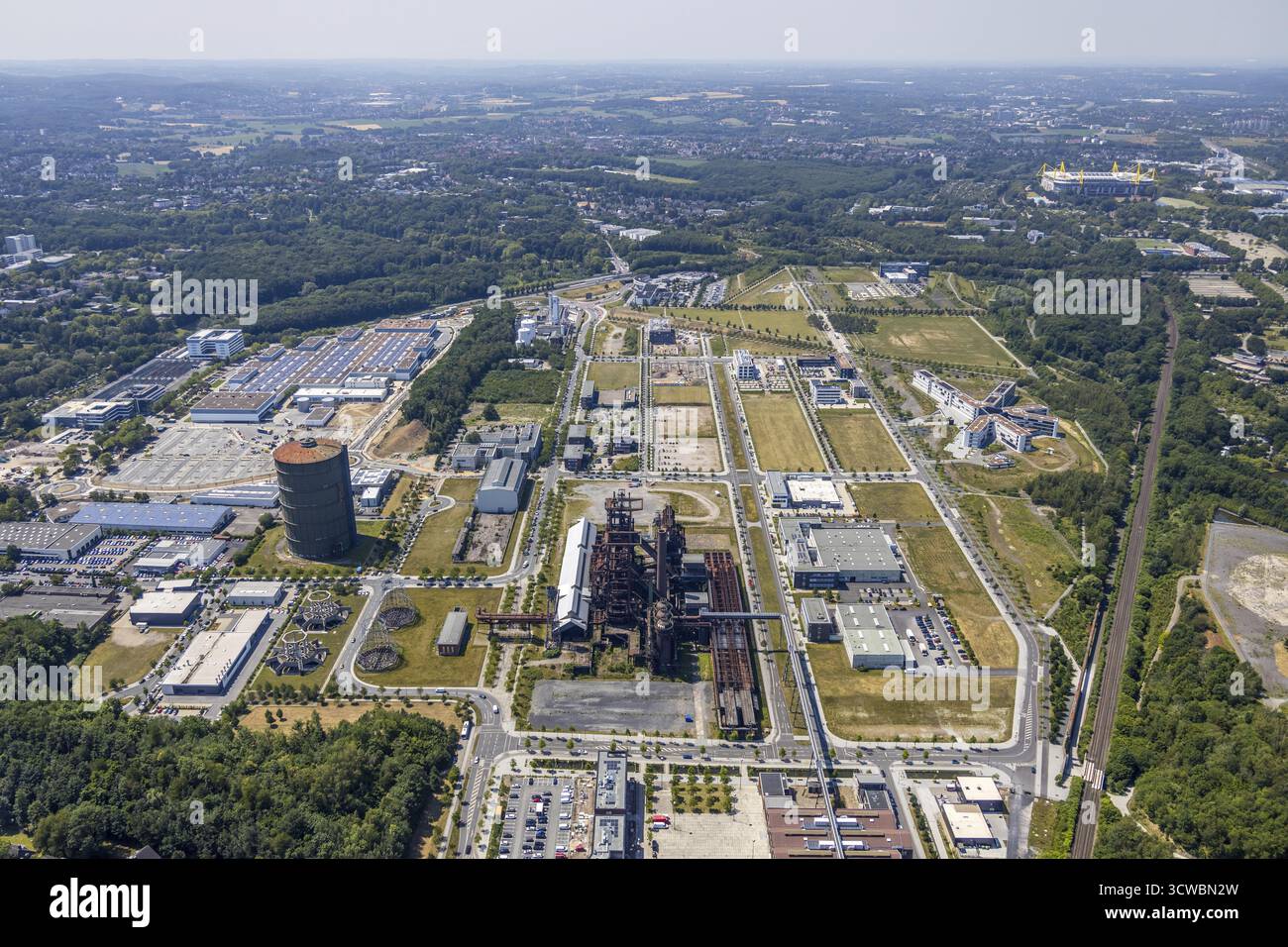 Aerial view, Phoenix West overview, gasometer, blast furnace plant ...