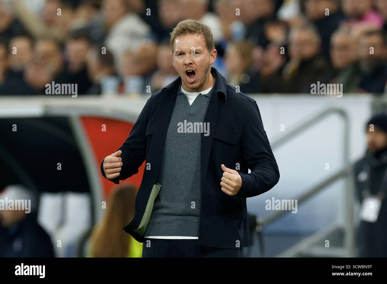 Sinsheim, Ger. 10th Oct, 2025. v.l.n.r.: Bundestrainer Julian ...