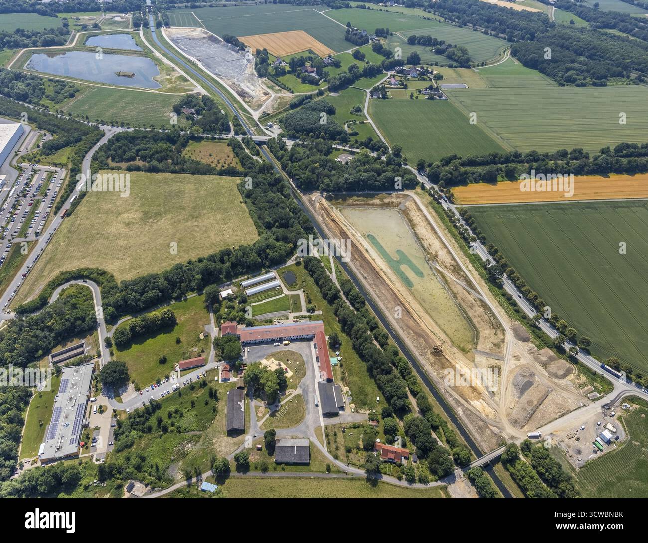 Aerial view, rainwater retention basin, river Emscher, Gut ...