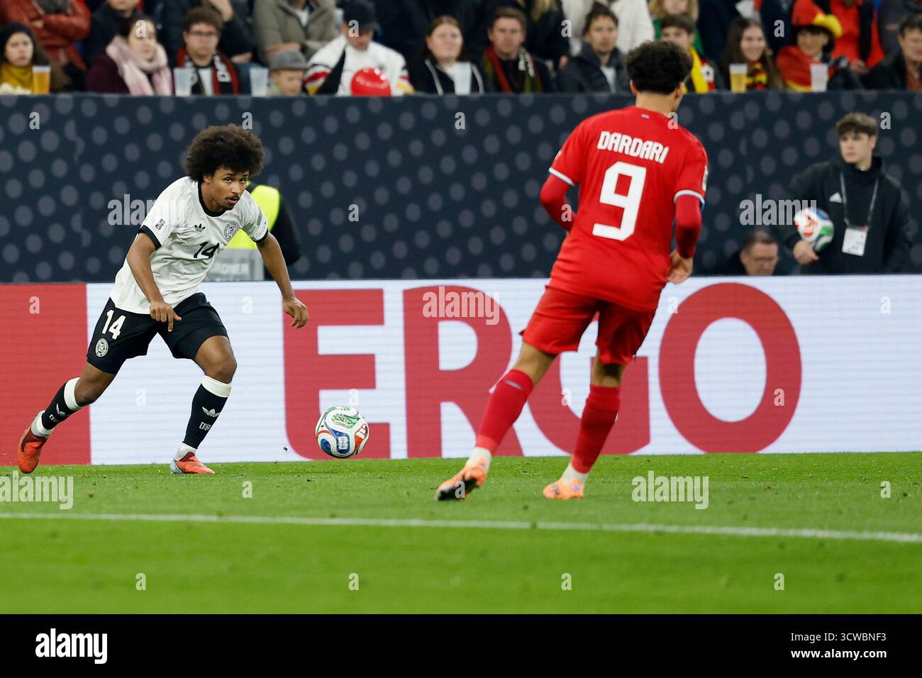 Sinsheim, Ger. 10th Oct, 2025. v.l.n.r.: Karim Adeyemi (Deutschland, 14 ...
