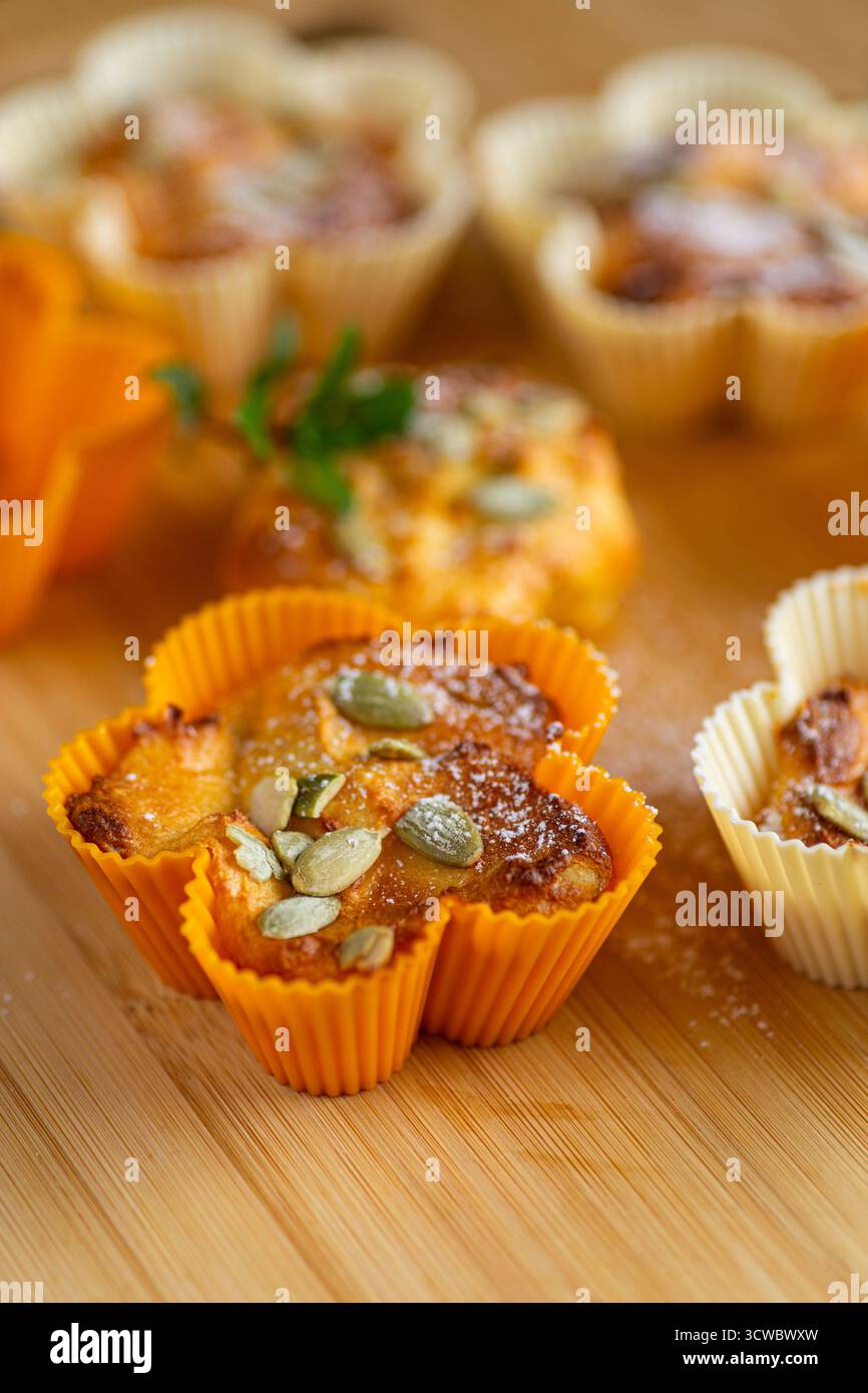 Rustic homemade muffins made from cottage cheese and seeds Stock Photo ...