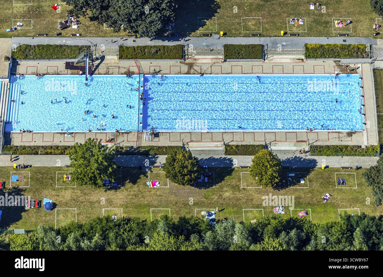 Luftbild, Stenkhoff-Bad an der Autobahn A2, Freibad, Abstandsregel ...
