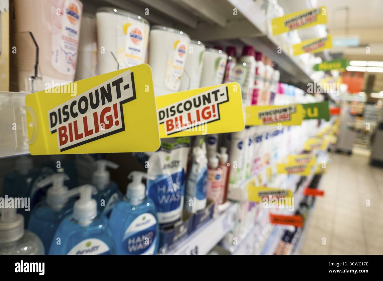 Goods labelled as cheap in a supermarket - symbolic image Stock Photo ...