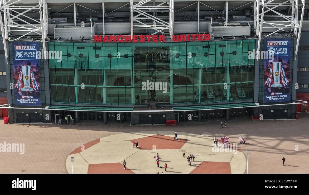 An aerial general view of Old Trafford during the 2025 Betfred Super ...