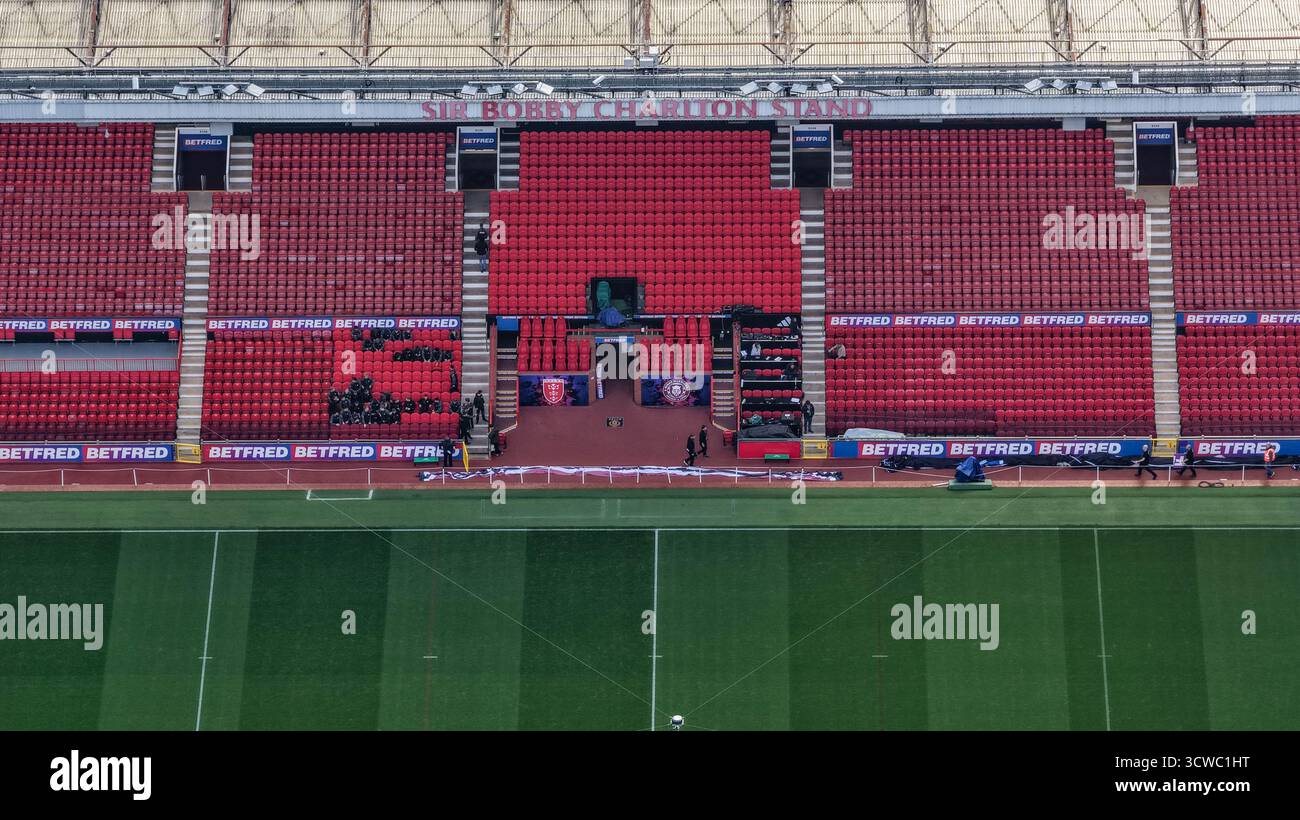 An aerial general view of Old Trafford during the 2025 Betfred Super ...