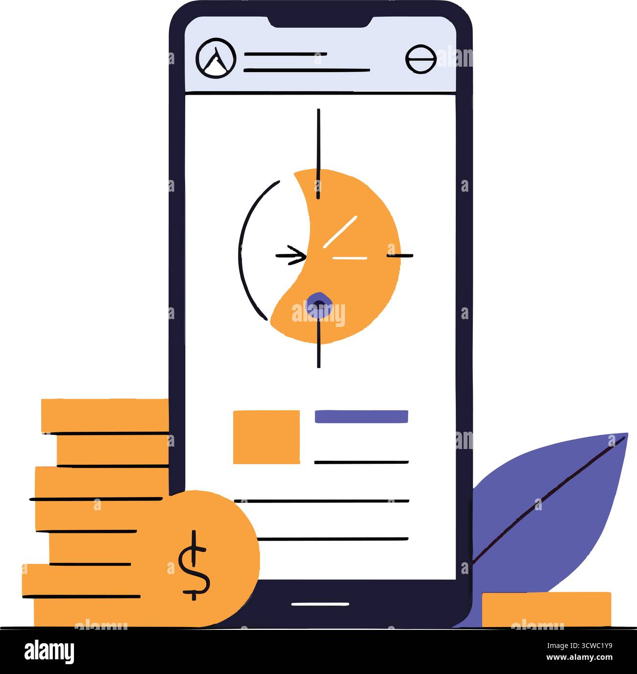 Mobile Finance App Illustration with Pie Chart, Dollar Coin, and ...