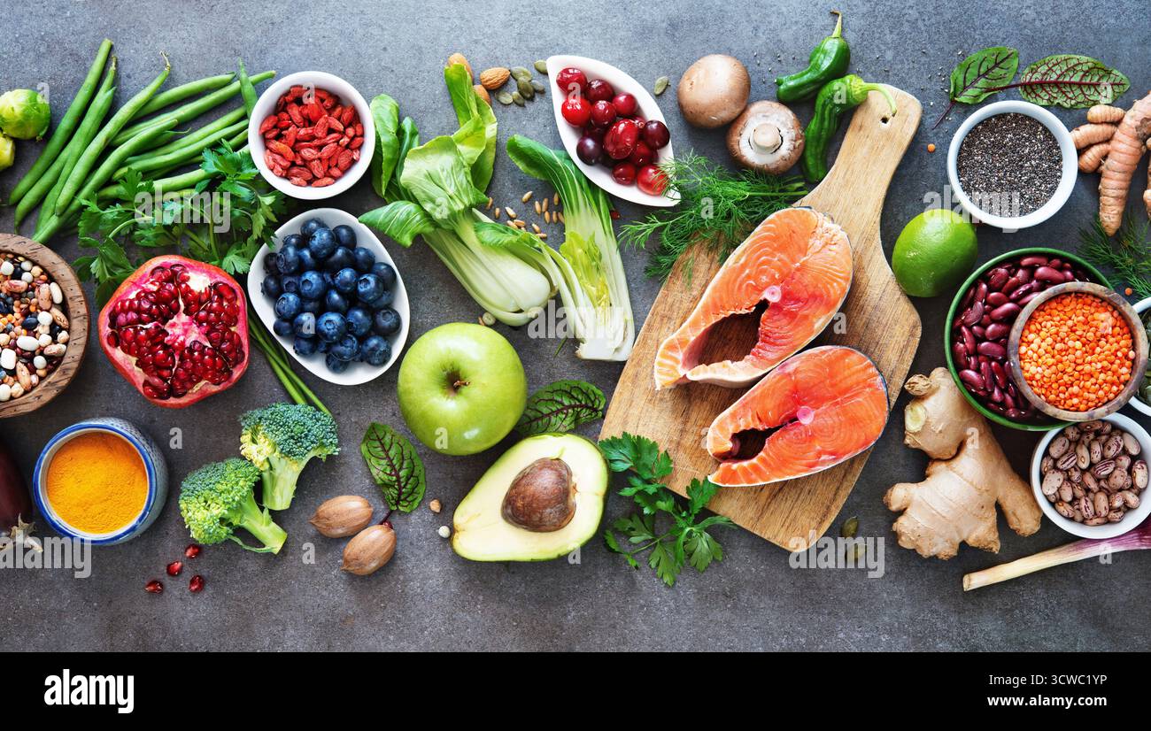 Healthy Foods Rich in Nutrients and Antioxidants Stock Photo - Alamy