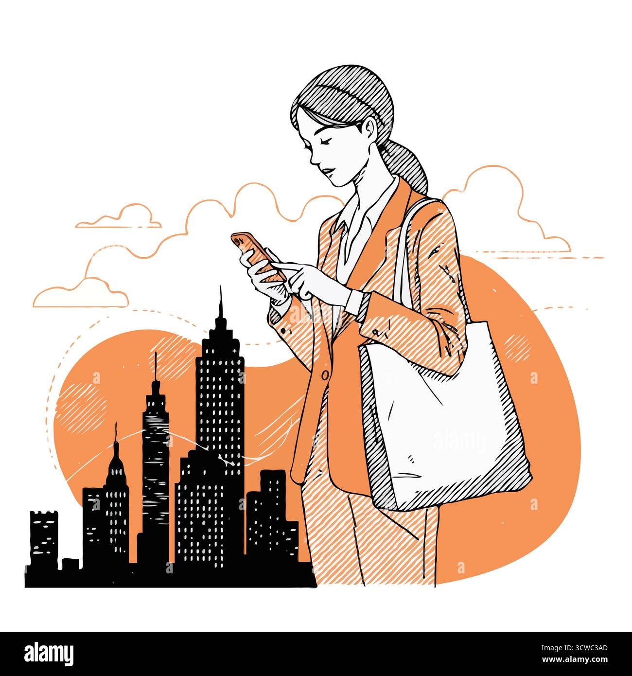 Woman checking mobile phone Stock Vector Images - Alamy