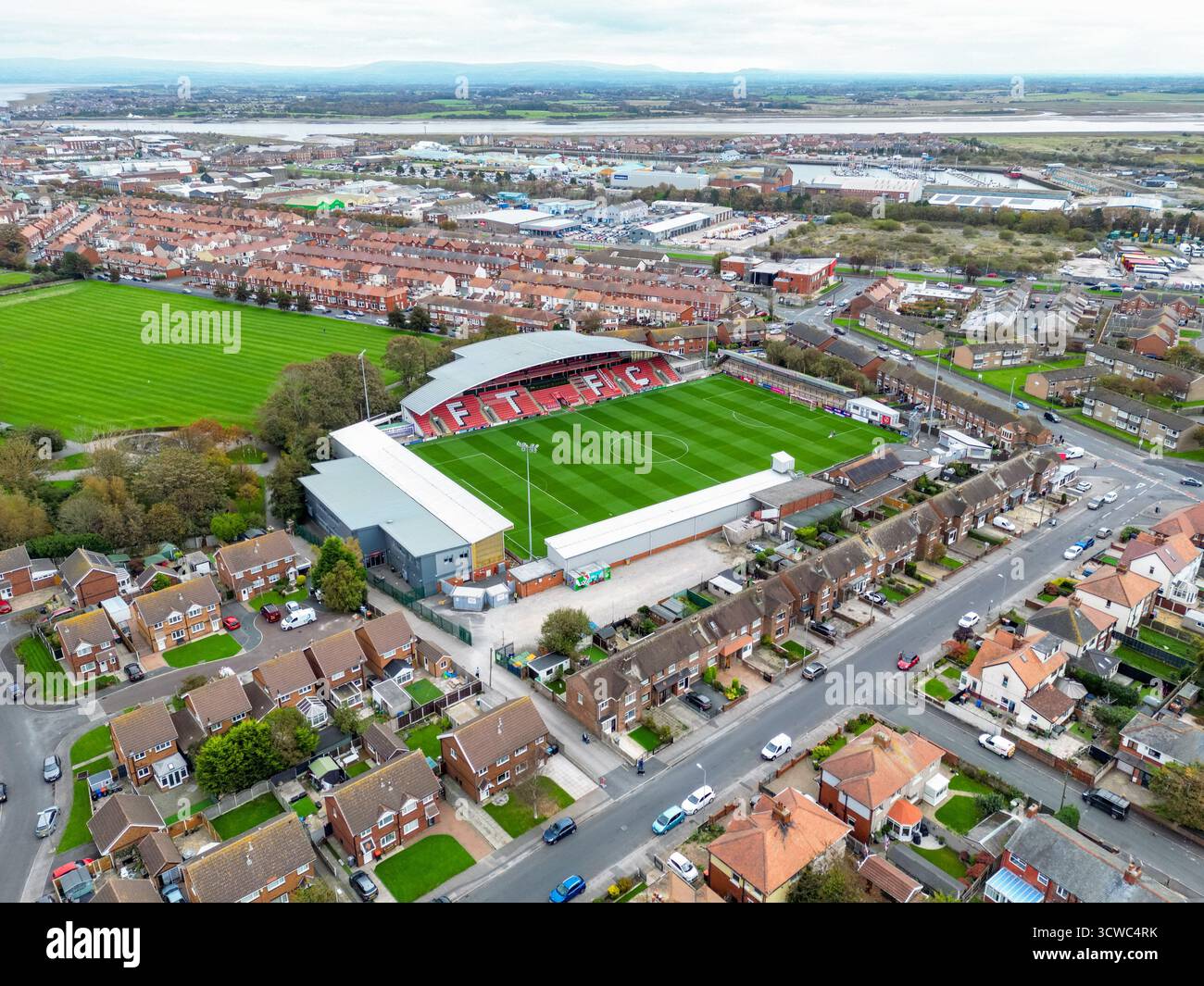 Aerial drone image of Highbury Stadium, home ground for Fleetwood Town ...