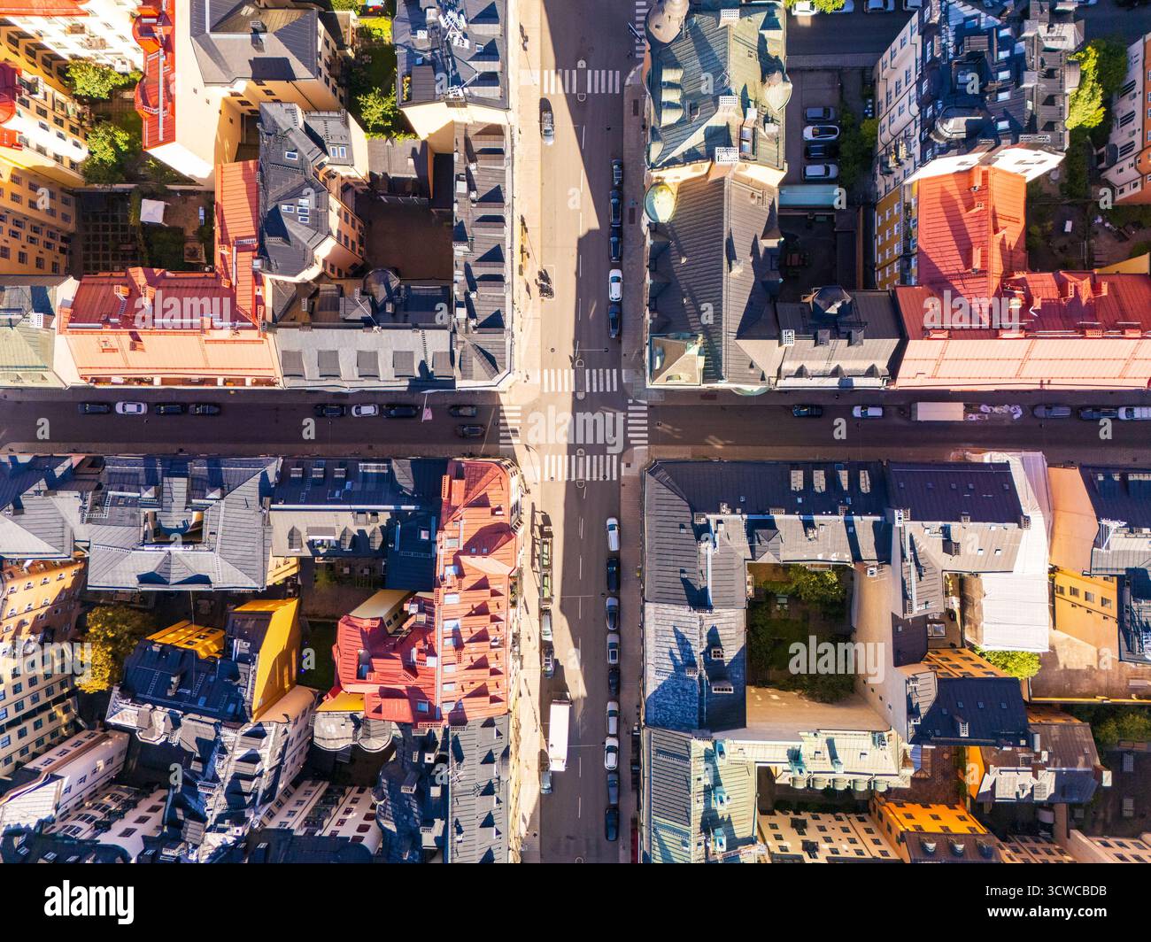 Vertical view of a street intersection in Stockholm, Sweden, with ...