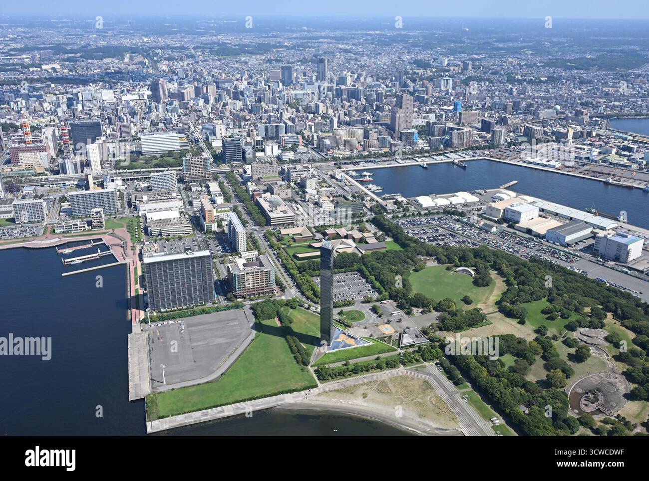 An aerial photo shows Chiba Port Tower, a symbol of Chiba Port, in ...