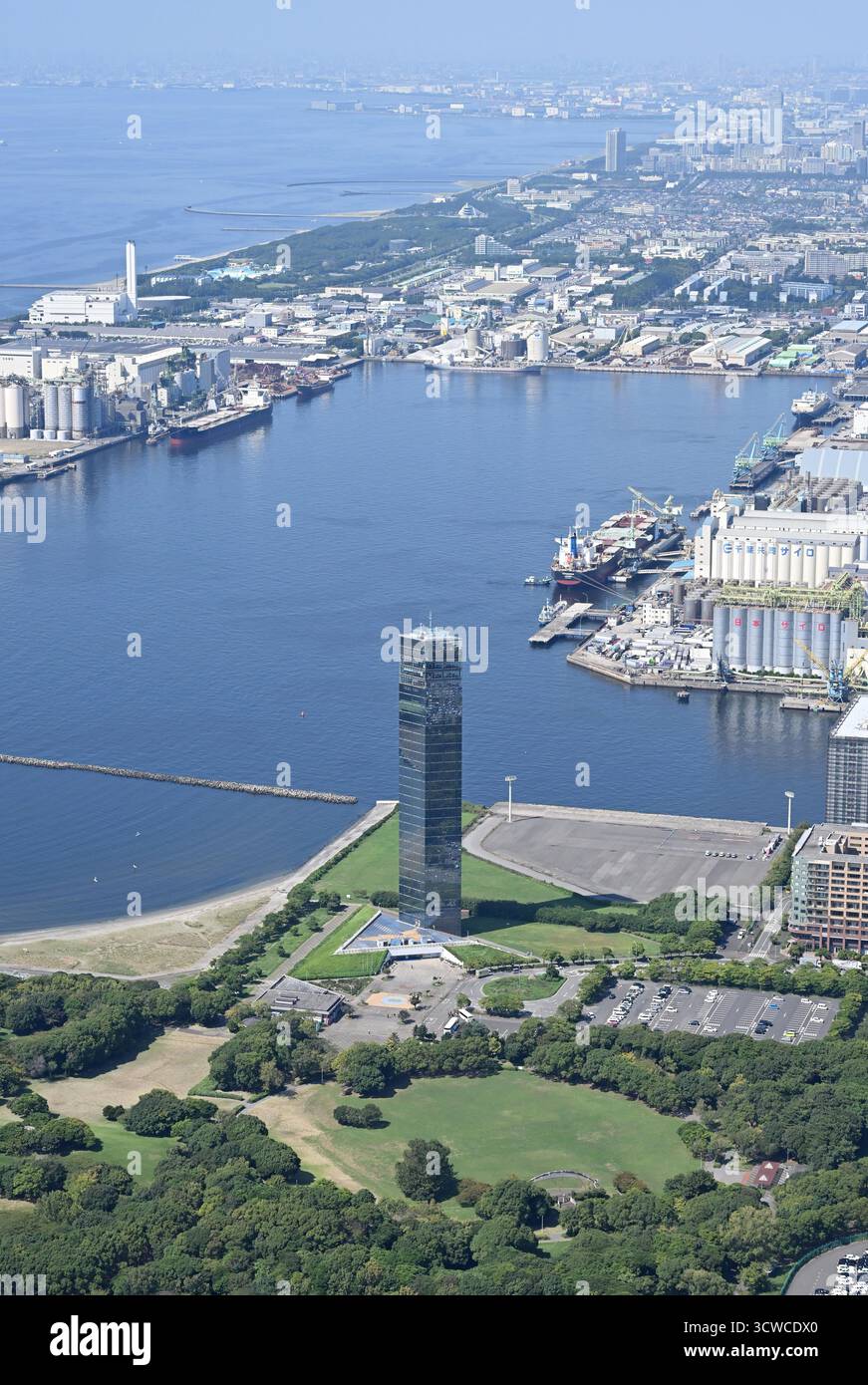 An aerial photo shows Chiba Port Tower, a symbol of Chiba Port, in ...