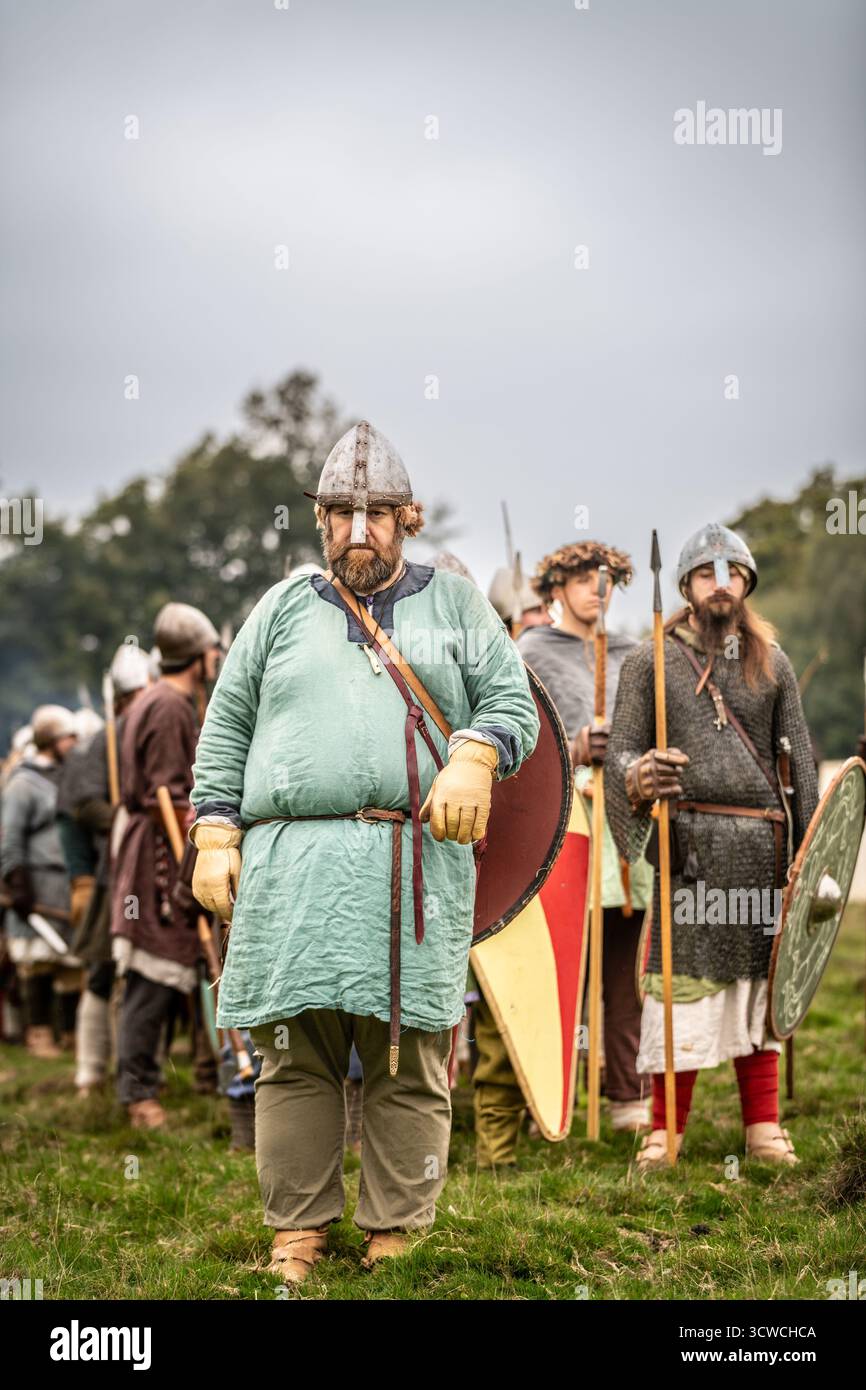 King Harold's Saxon army wait to take part in the re-enactment of the ...