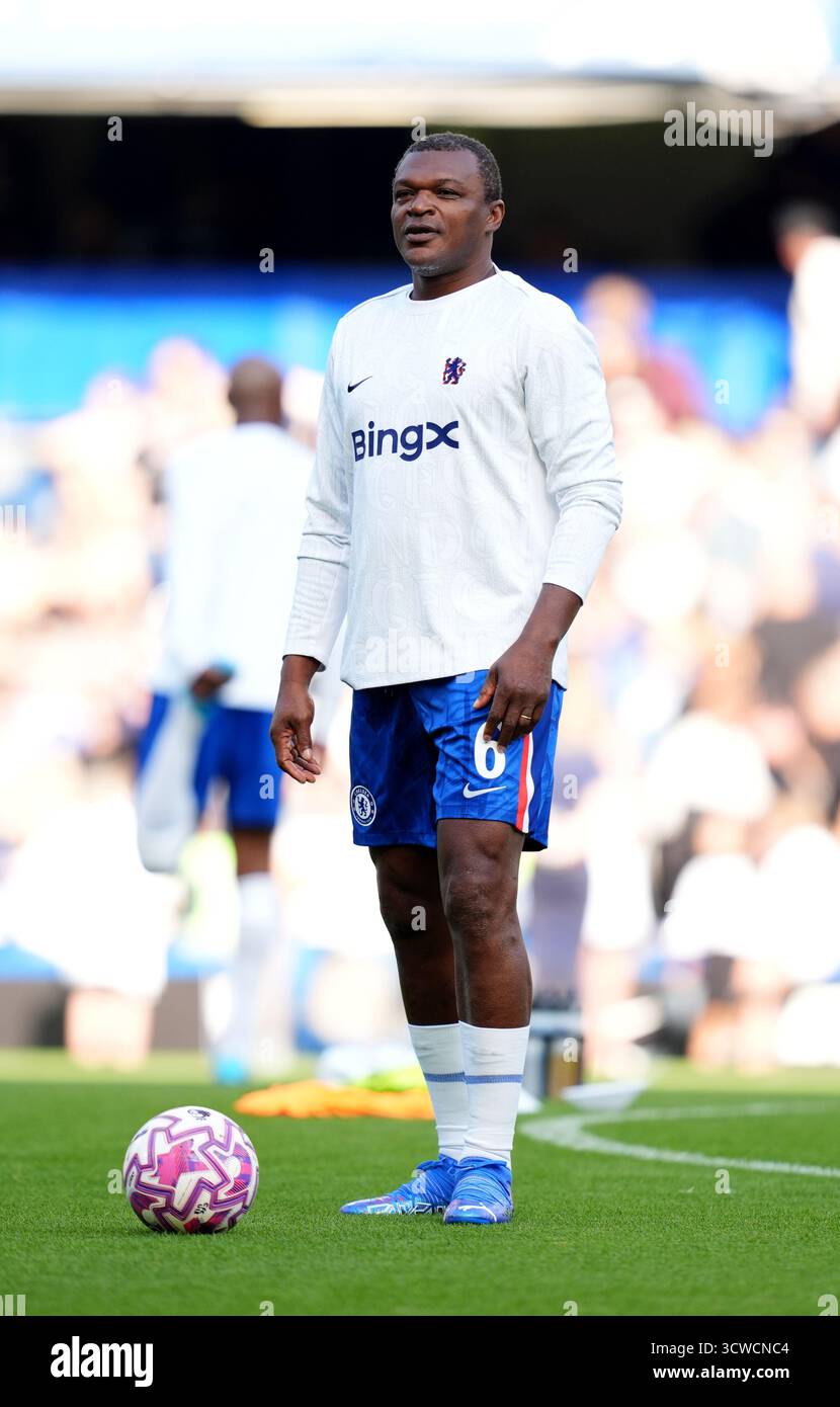 Chelsea's Marcel Desailly warms up before the legends match at Stamford ...