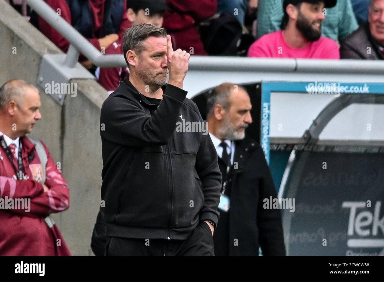 Manager Kevin Nolan (Manager Northampton Town) gestures during the Sky ...