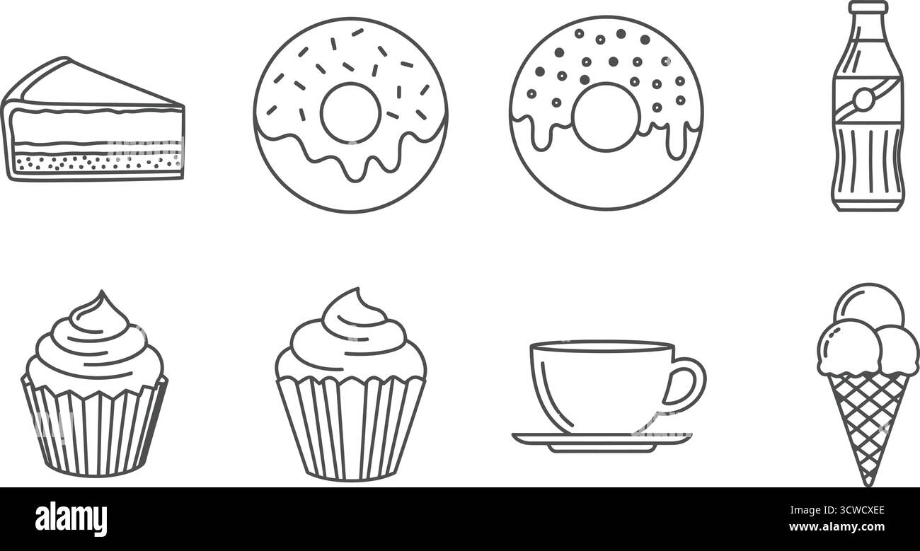Collection of dessert outline icons, showcasing various sweets and ...