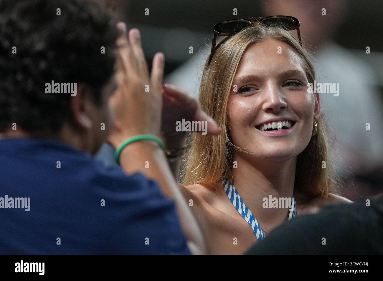 Emily Snyder, girlfriend of Valentin Vacherot of Monaco celebrates with ...