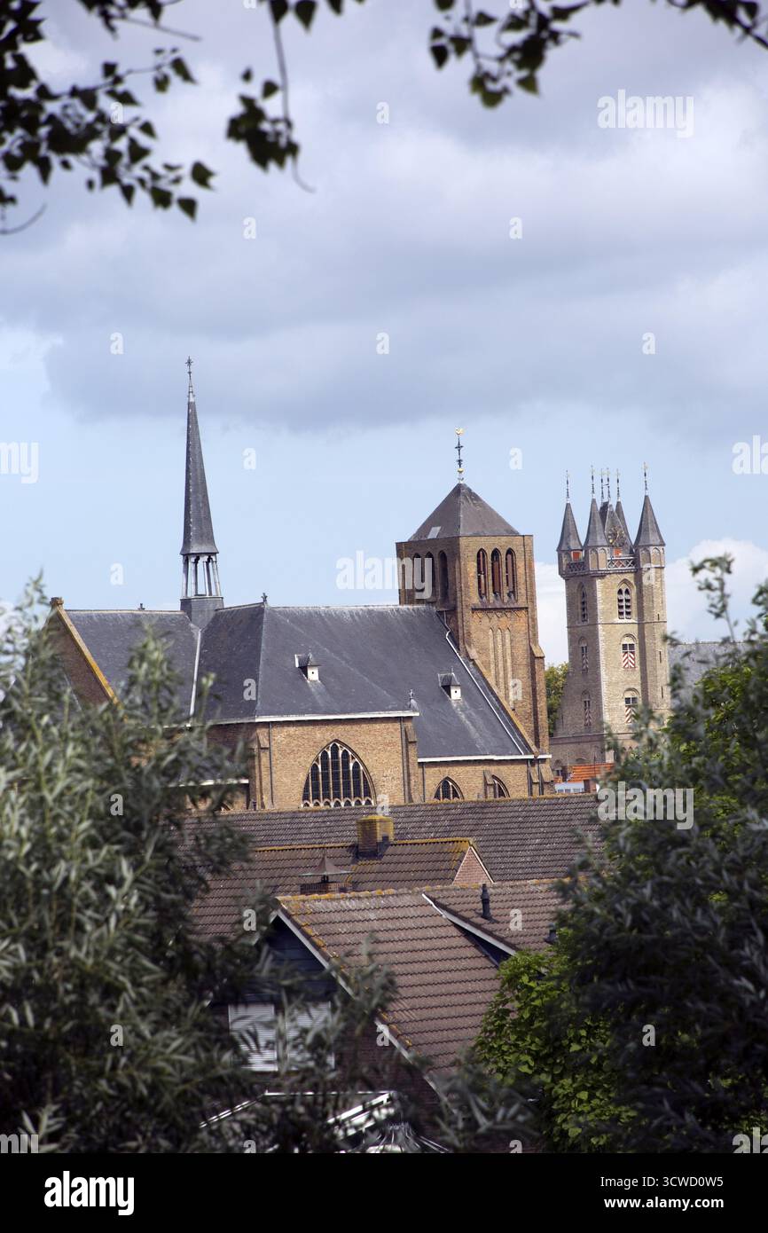 View of Sluis with St John the Baptist Church and bell tower at the ...