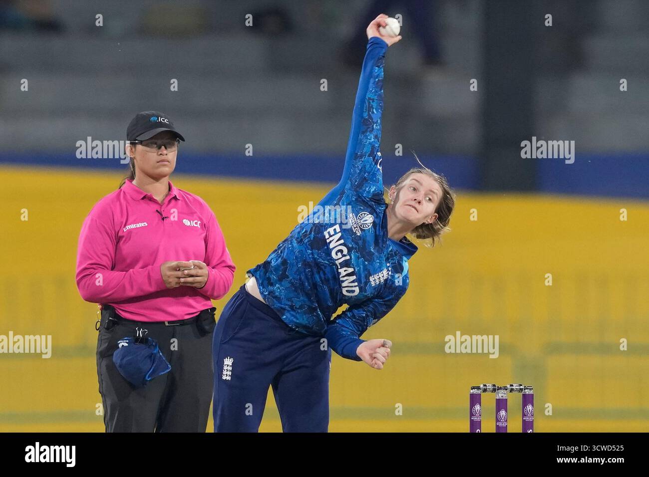 England's Charlie Dean bowls a delivery during the ICC Women's Cricket ...