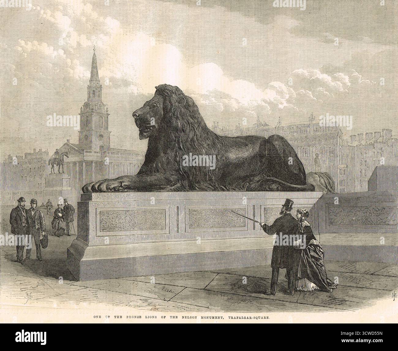 One of the recently installed bronze lions, at the base of Nelson's ...