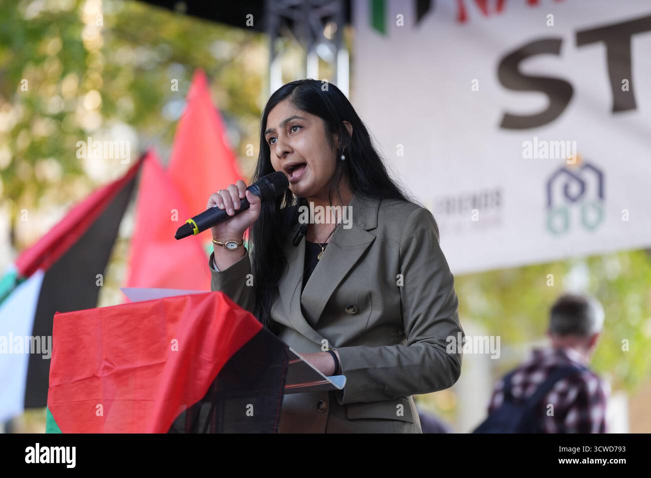 Zarah Sultana speaks during a Palestine Solidarity Campaign rally in ...