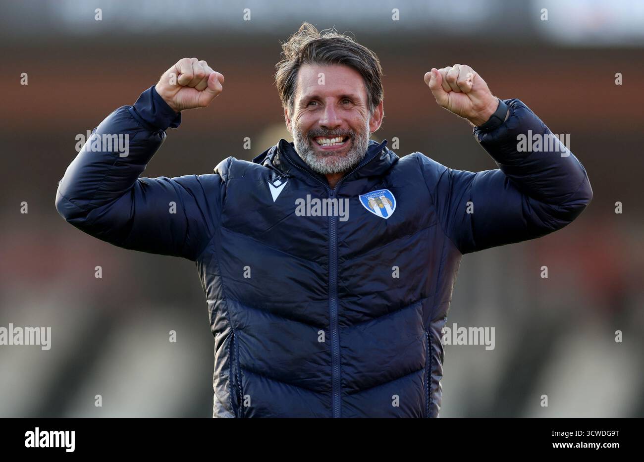 Colchester United manager Danny Cowley celebrates after the Sky Bet ...