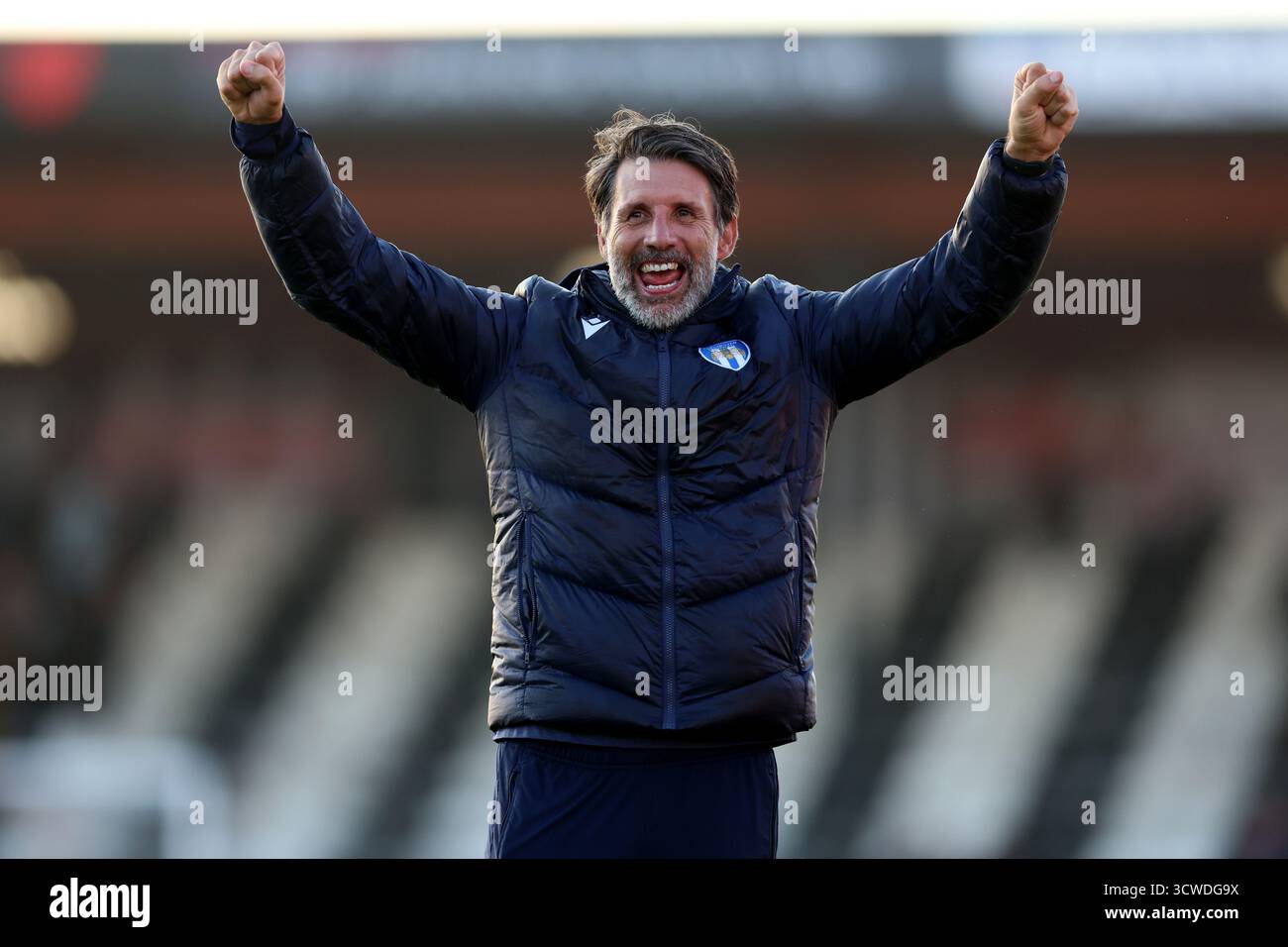 Colchester United manager Danny Cowley celebrates after the Sky Bet ...