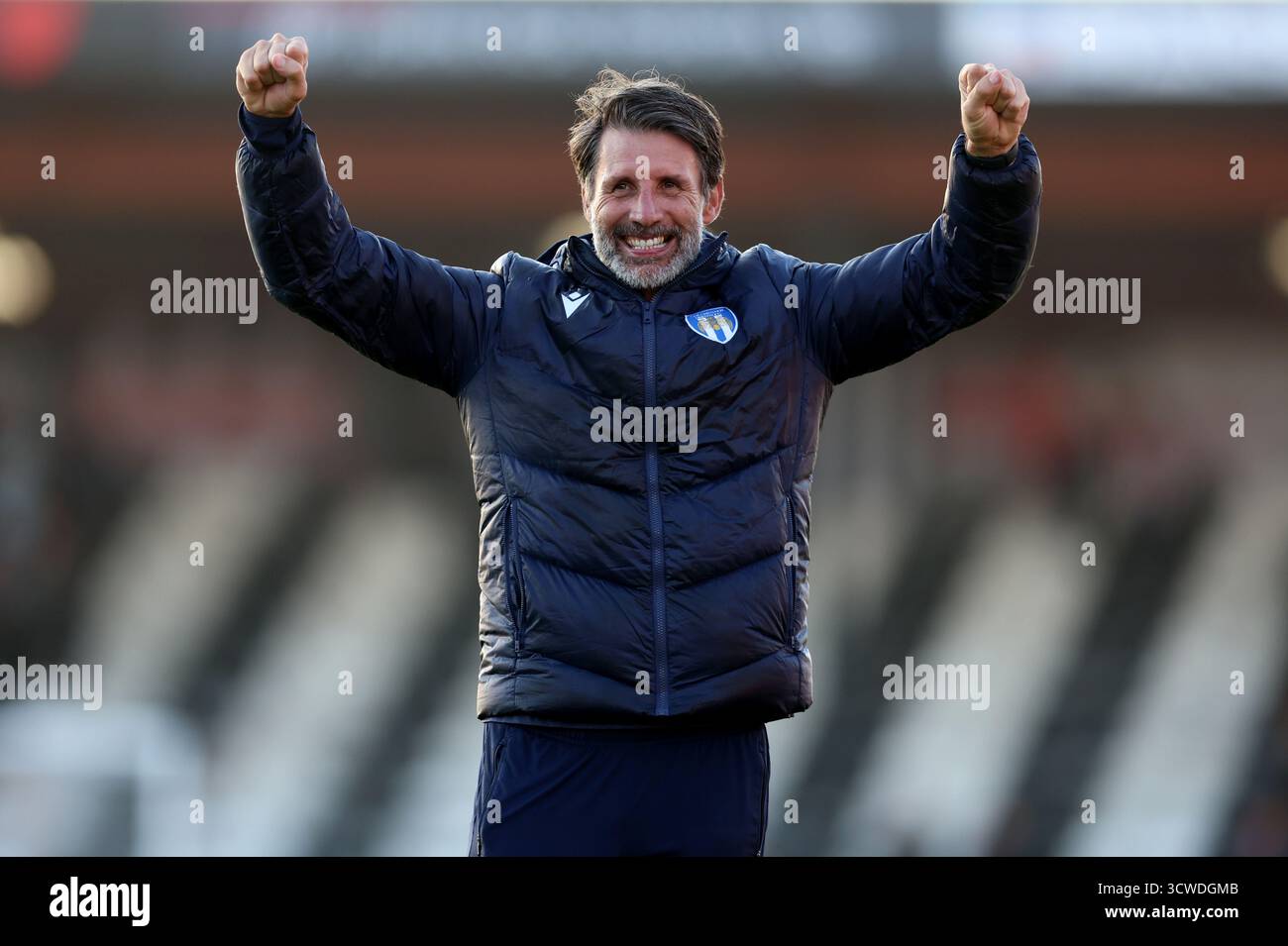 Colchester United manager Danny Cowley celebrates after the Sky Bet ...