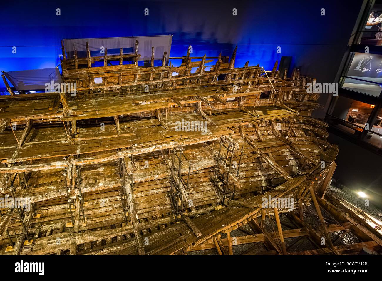 Preserved wooden hull of the Tudor warship Mary Rose on display in ...