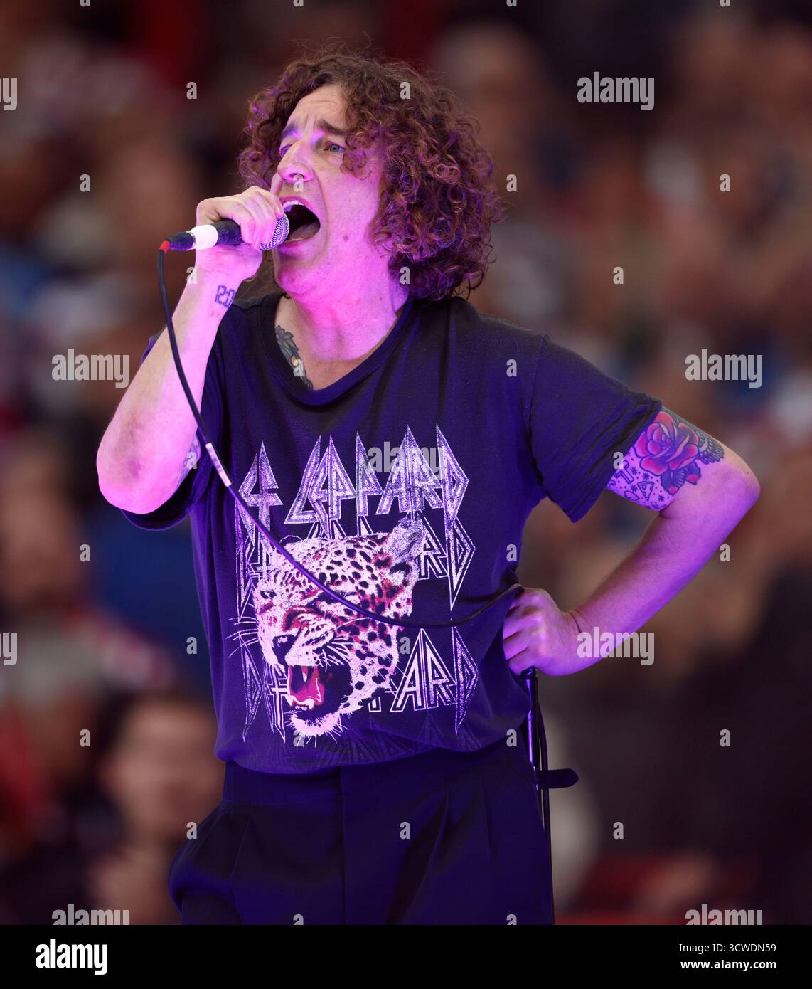 Matt Bowman of The Pigeon Detectives performs ahead of the Betfred ...