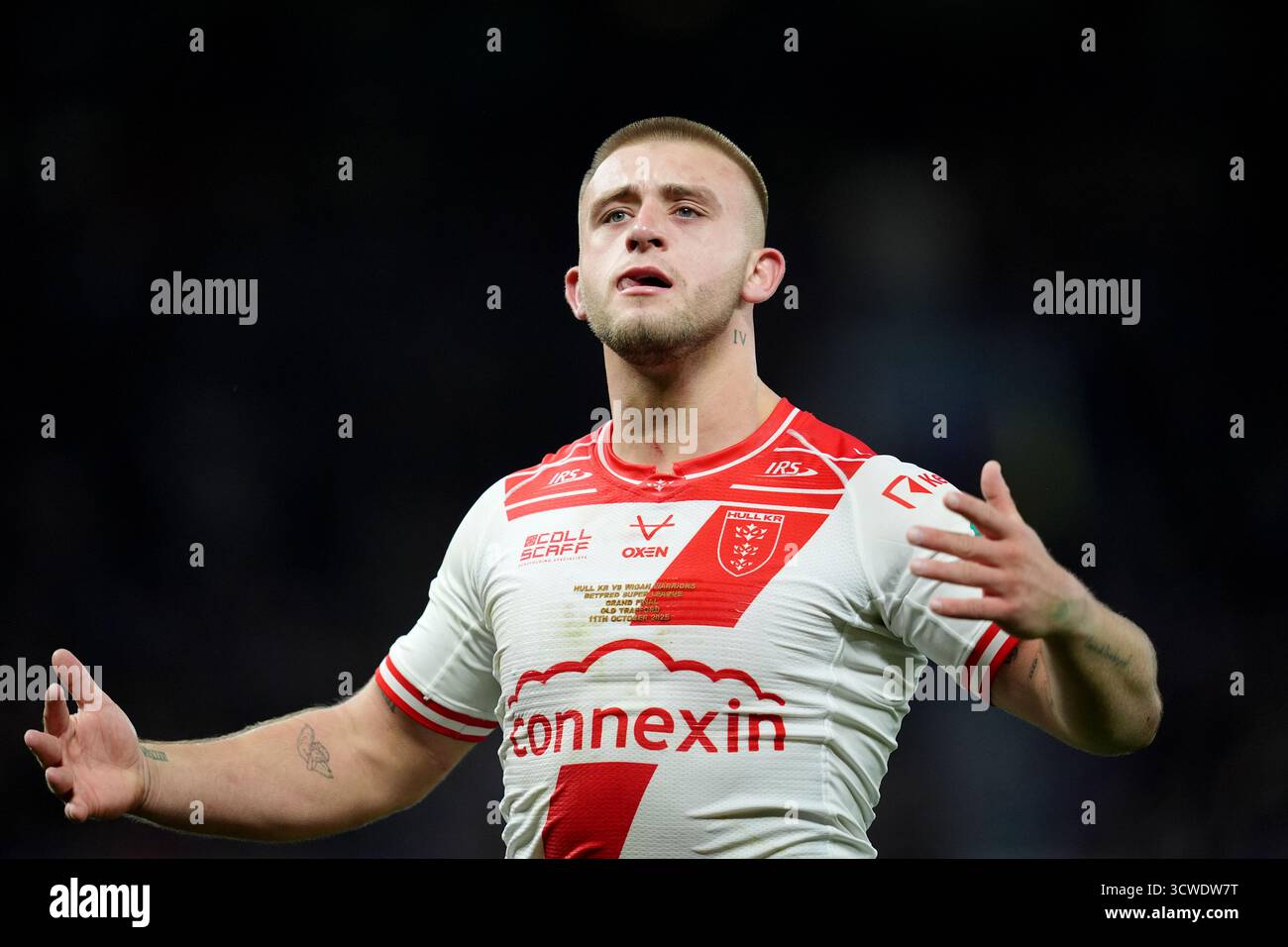 Hull KR's Mikey Lewis celebrates after scoring a try during the Betfred ...