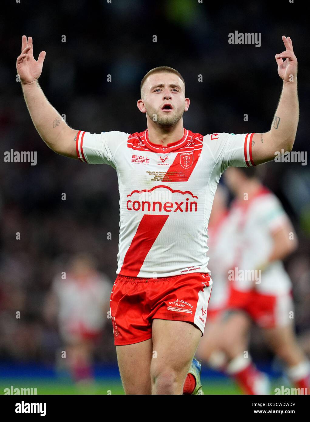 Hull KR's Mikey Lewis celebrates after scoring a try during the Betfred ...