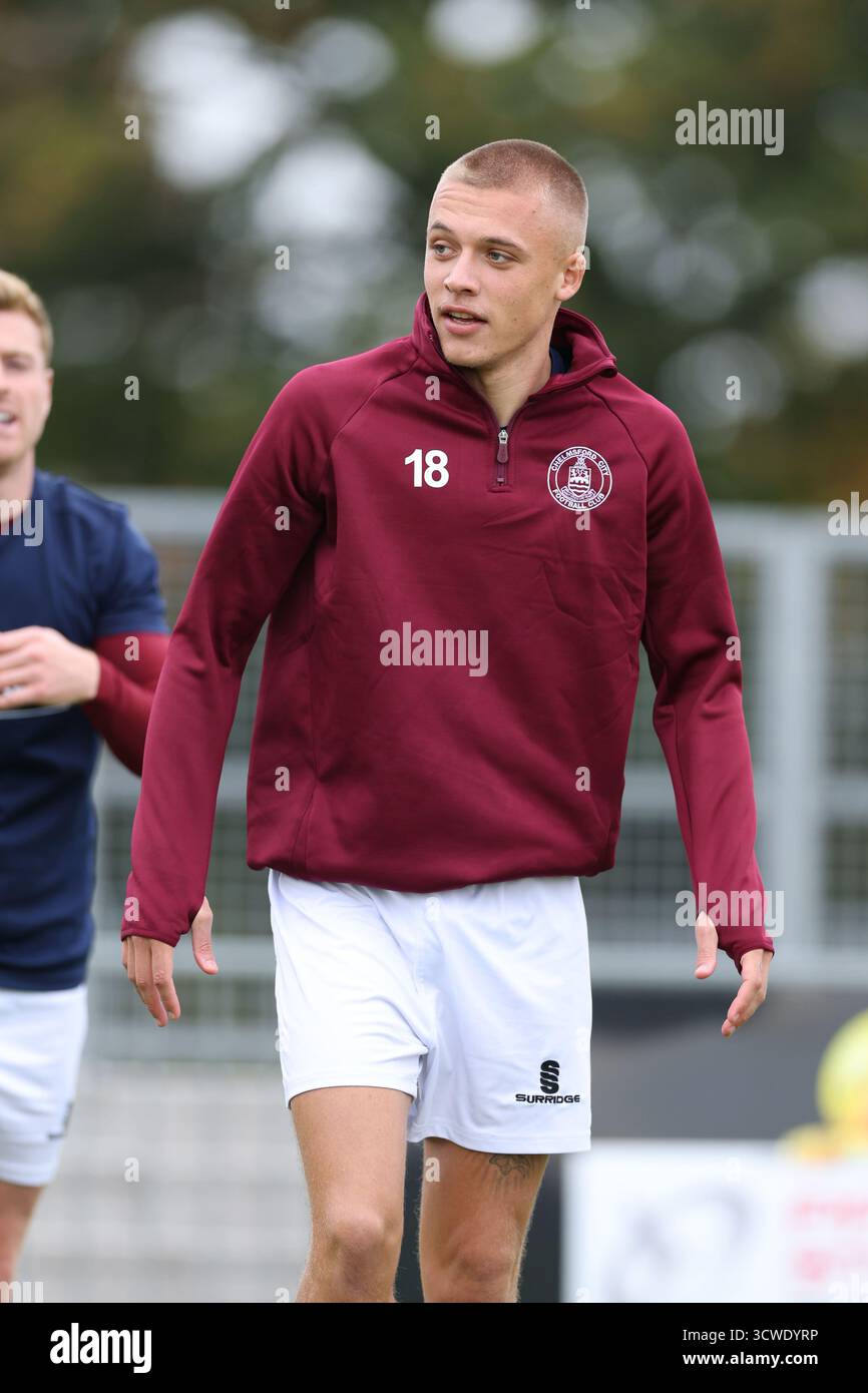 Archie Tamplin, of Chelmsford City, during the pre-match warm up ahead ...