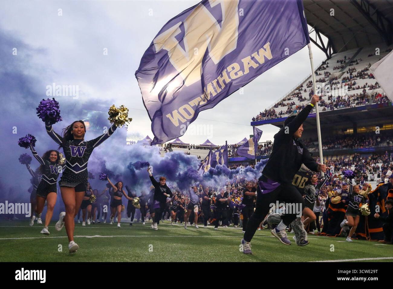 SEATTLE, WA - OCTOBER 10: The Washington cheer squad lead the football ...