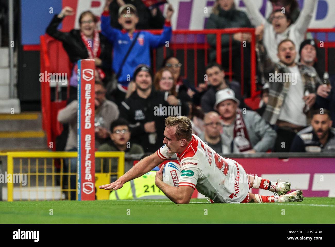 Jez Litten of Hull KR goes over for a try making it 16-6 during the ...