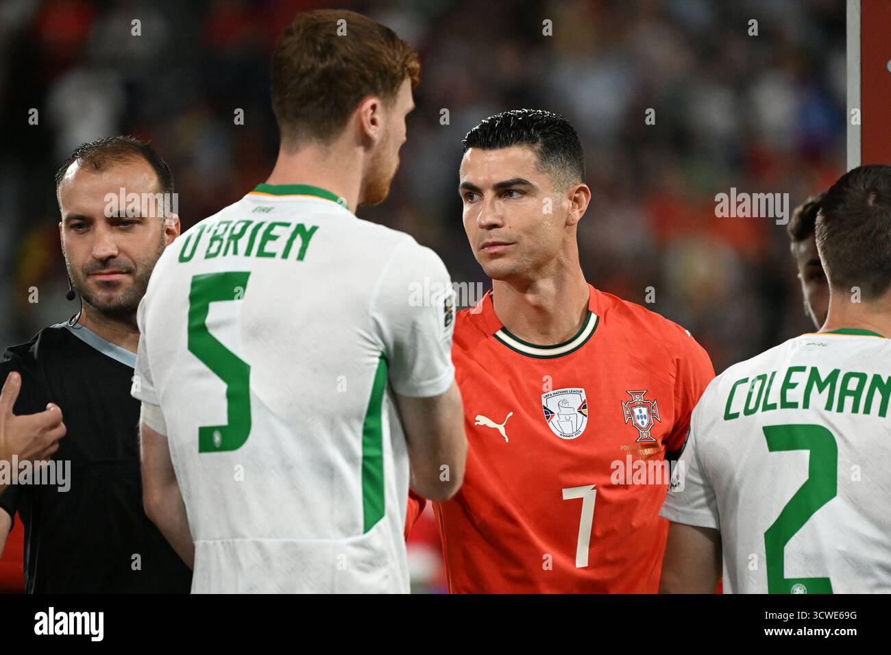 Portugal's Cristiano Ronaldo (facing) shake hands with Republic of ...