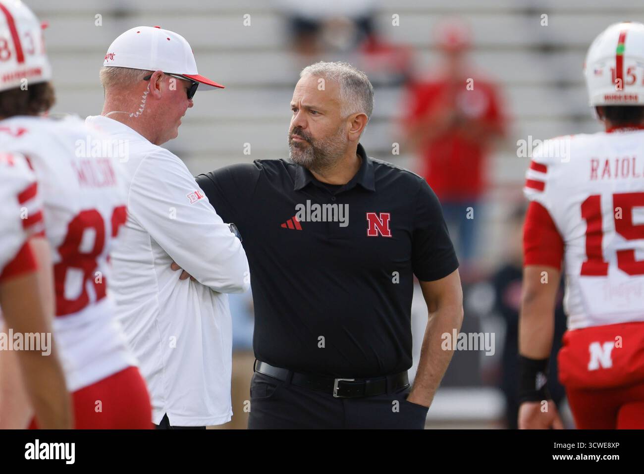 Nebraska head coach Matt Rhule, center, before an NCAA football game ...