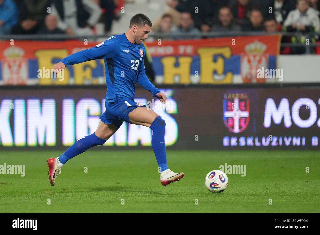 Serbia's Dusan Vlahovic is in action during the World Cup Group K ...