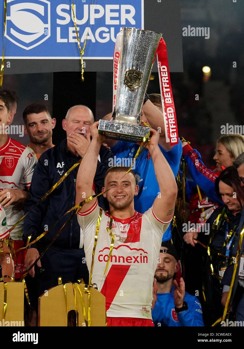 Hull KR's Mikey Lewis with the Betfred Super League Grand Final trophy ...