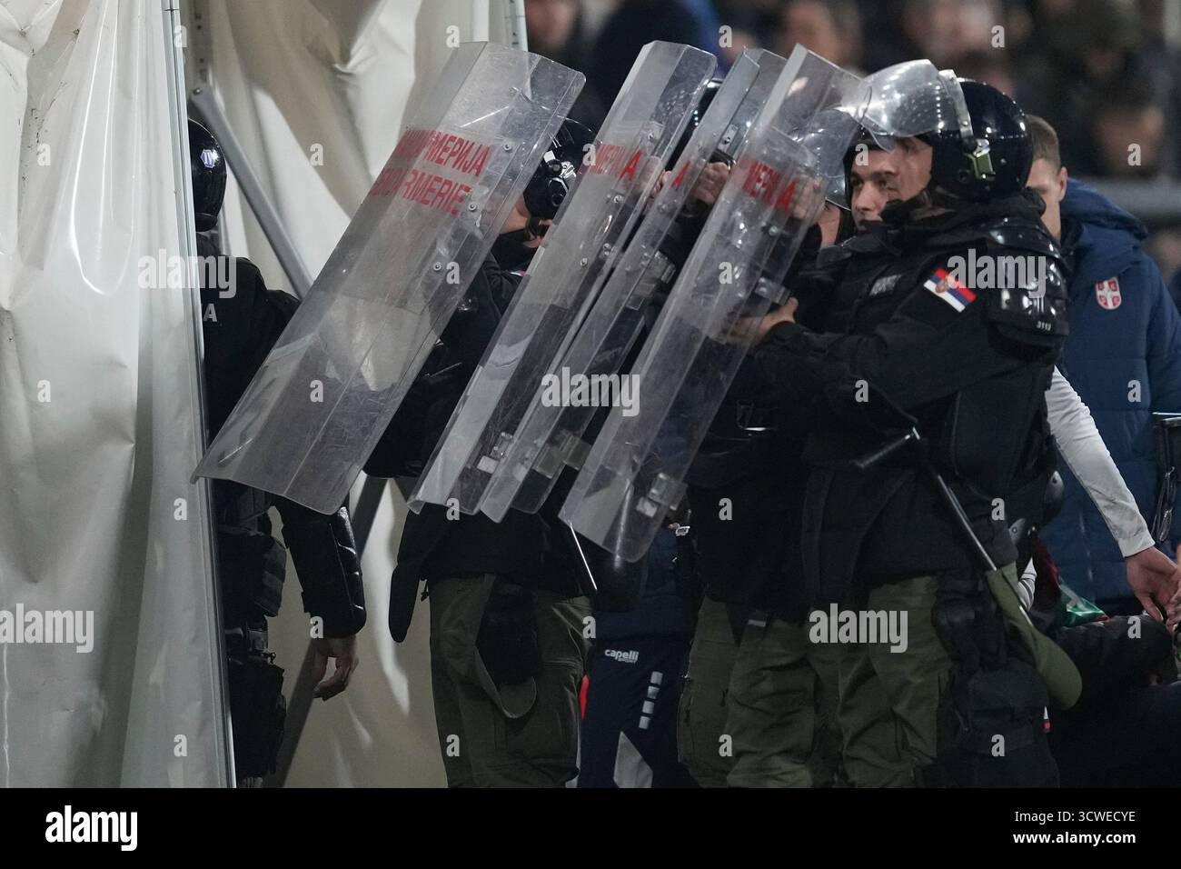 Serbian gendarmerie secure players' tunnel during the World Cup Group K ...