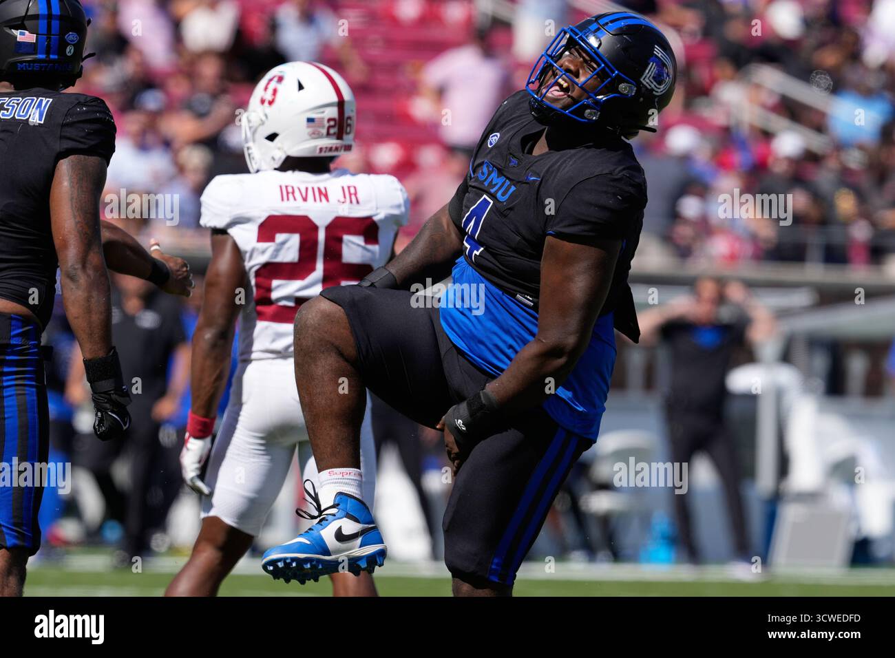 SMU defensive tackle Terry Webb celebrates after sacking Stanford ...