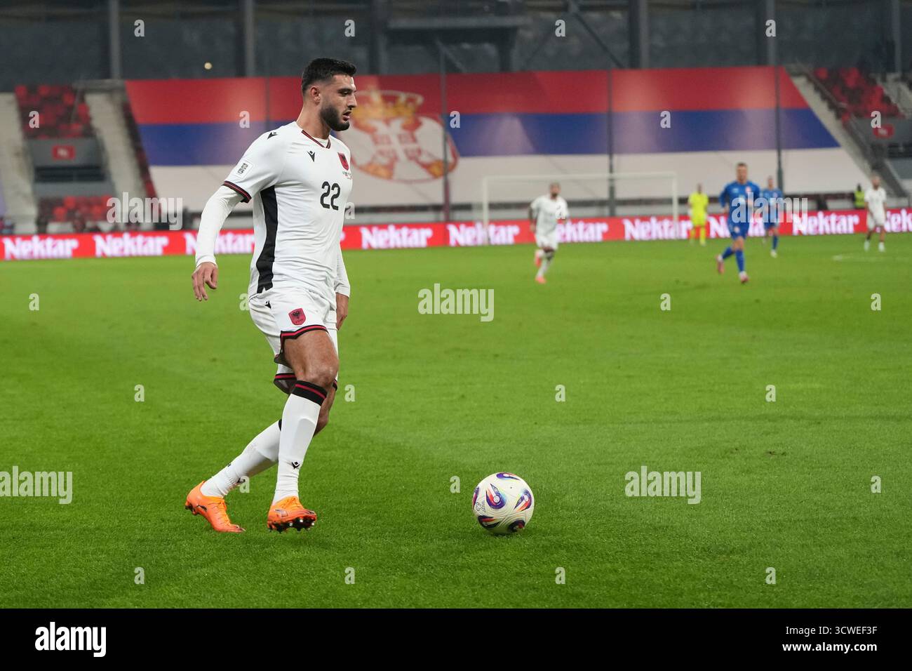Albania's Armando Broja is in action during the World Cup Group K ...