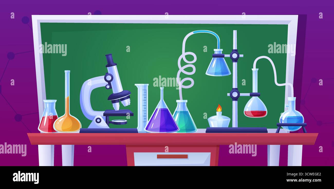 Cartoon chemical laboratory. Experimental chemistry or biology lab ...
