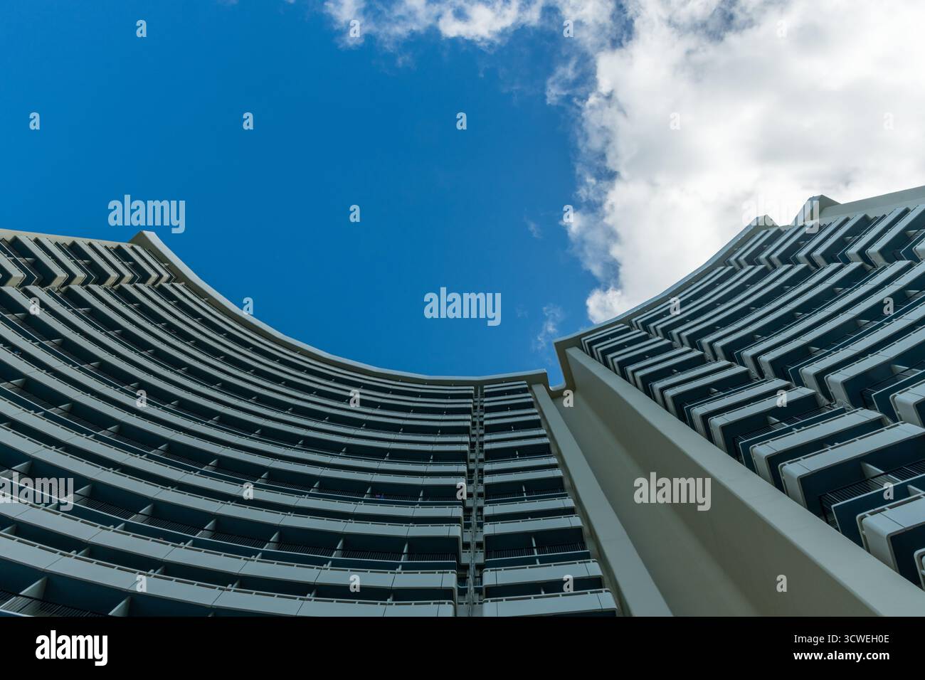 Scenic rounded building and sky vista at Waikiki Beach, Honolulu, Oahu ...