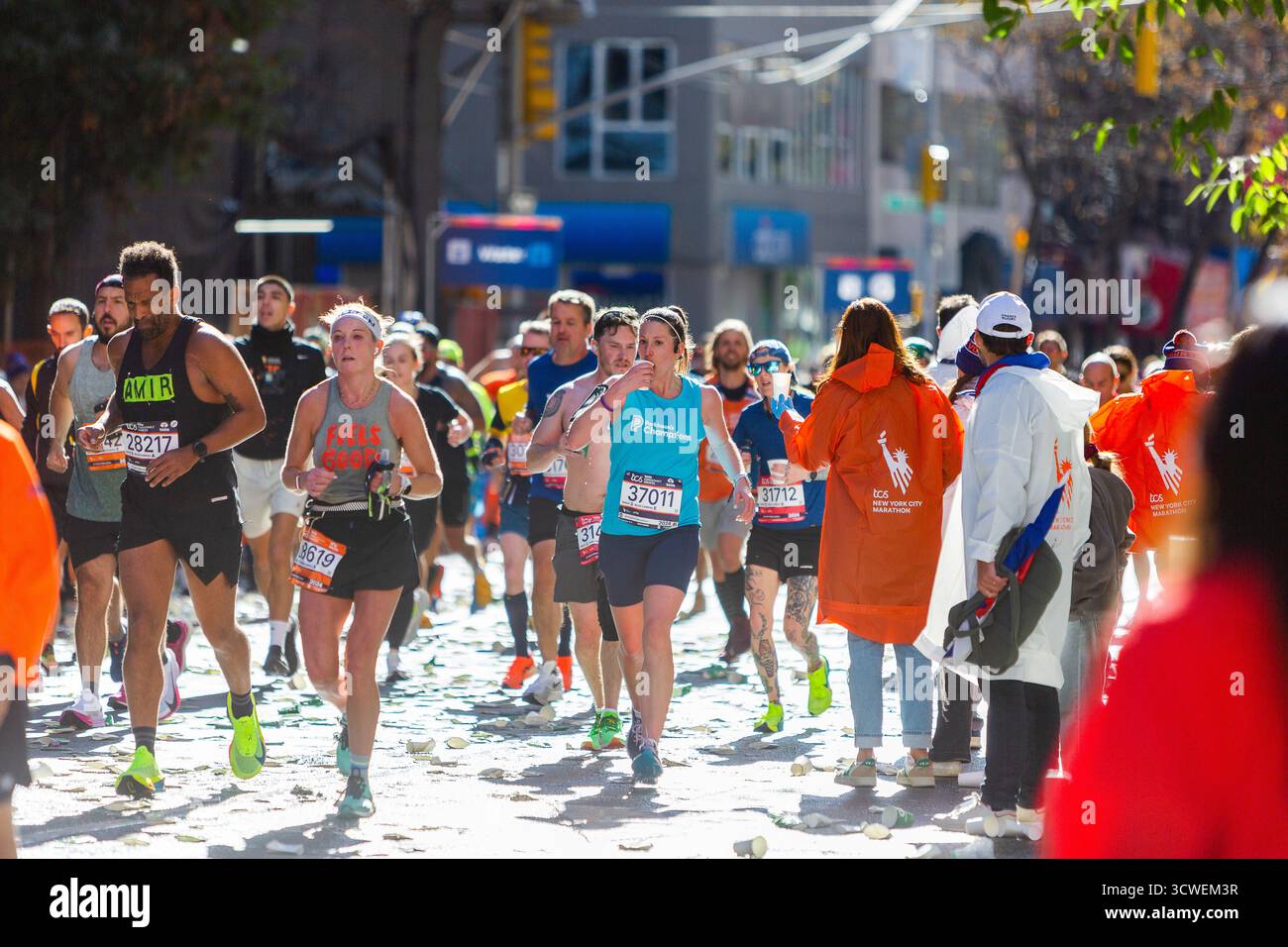 Crowd Of Marathon Runners Starts A City Street Race In Bright Morning ...