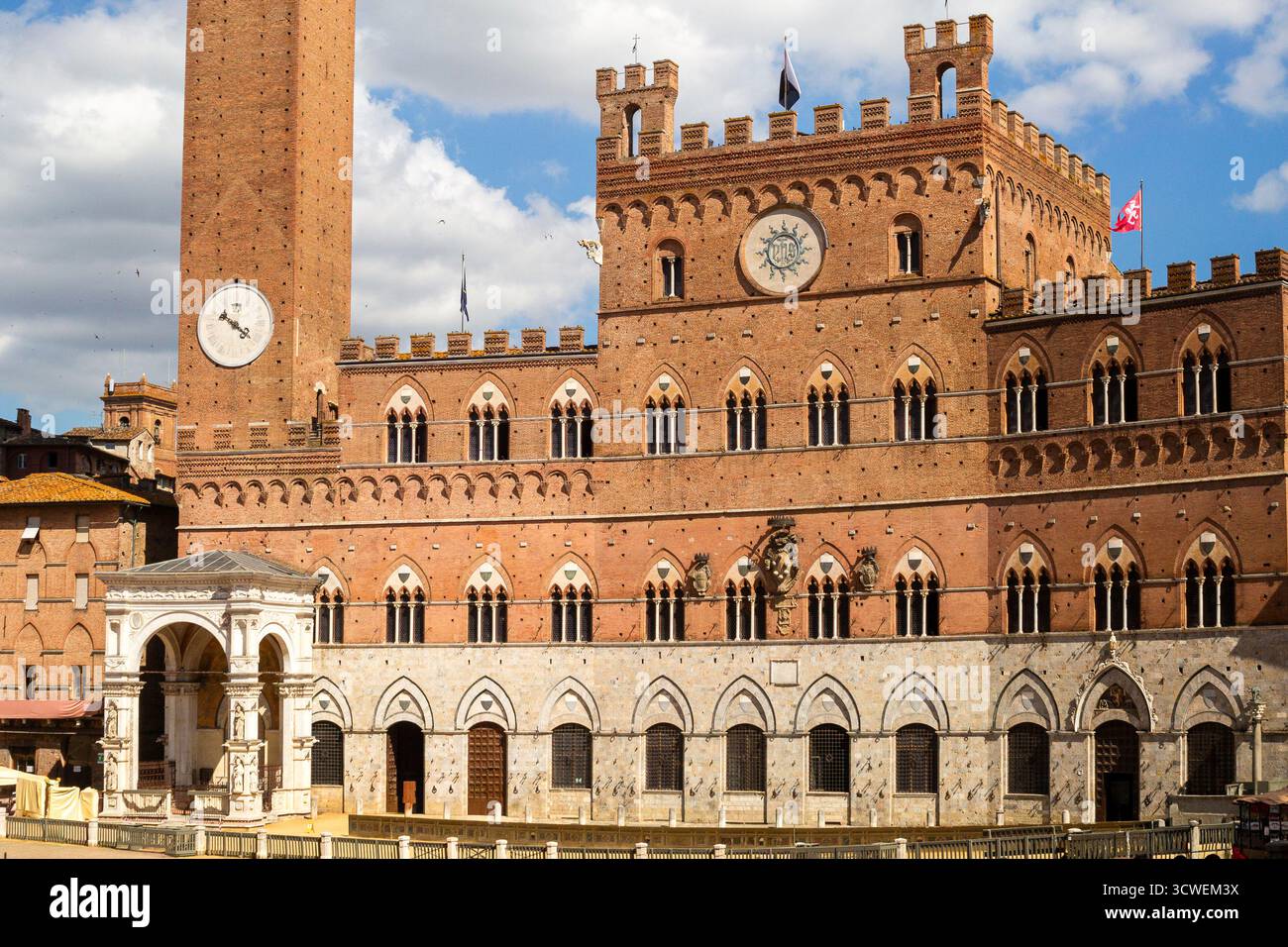 Historic Brick Gothic Town Hall in Siena With Clock Tower and Arched ...